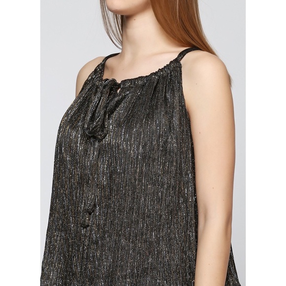 Zara | Tops | Zara Black And Gold Metallic Halter Flounce Top | Poshmark